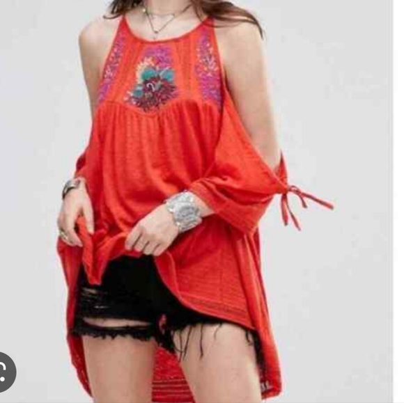 Free People Fast Times embroidered beaded oversized high low cold ...